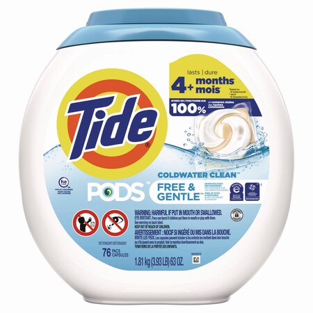 Tide PODS Laundry Detergent, Free and Gentle, 63 oz Tub, 76 Pacs/Tub ...