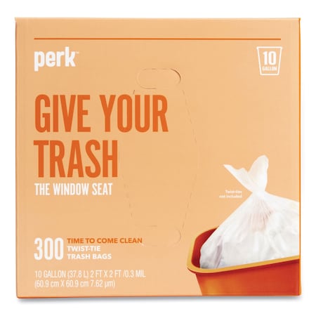 Perk 10 gal Trash Bags, 24 in x 24 in, Light-Duty, 0.36 mil, Clear, 300 ...