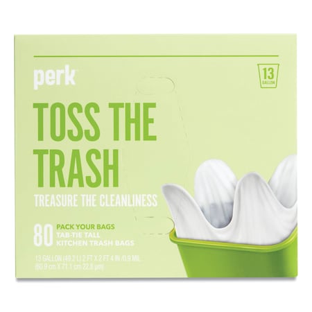 Perk 13 gal Trash Bags, 28 in x 24 in, Regular-Duty, .9 Mil, White, 80 ...