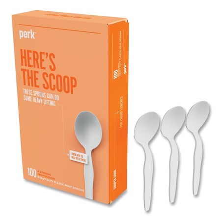Perk Heavyweight Plastic Cutlery, Soup Spoon, White, PK100, 100PK ...