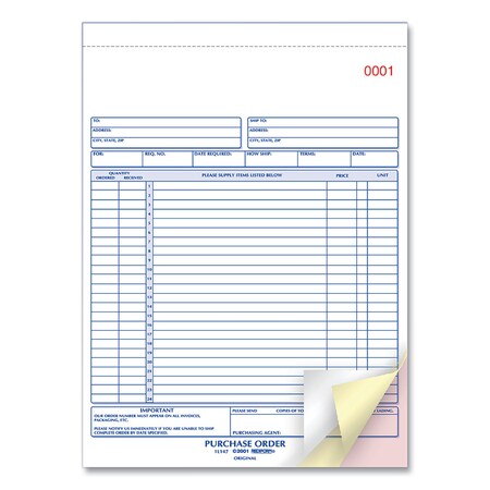 Rediform Purchase Order Book, 8.5 x 11, Letter, 3-Part Carbonless, 50 ...