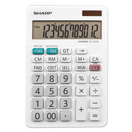 Sharp Large Desktop Calculator, 12-Digit LCD EL-334W | Zoro