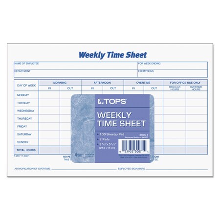 Tops Weekly Time Sheets, 5.5x8.5, PK200 30071 | Zoro