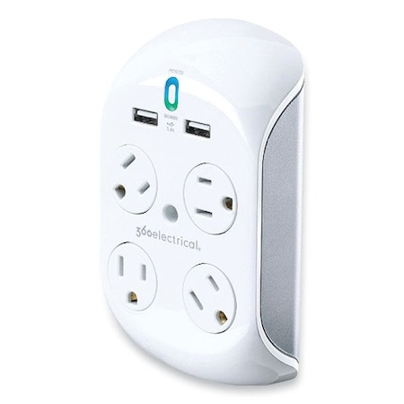 360 Electrical Revolve 3.4 Surge Protector, 4 AC Outlets, 2 USB Ports ...