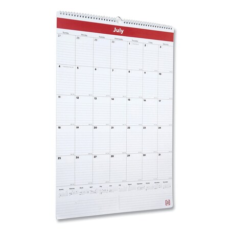 Tru Red Wall Calendar, Vertical Orientation, 15x22, White/Red/Black ...