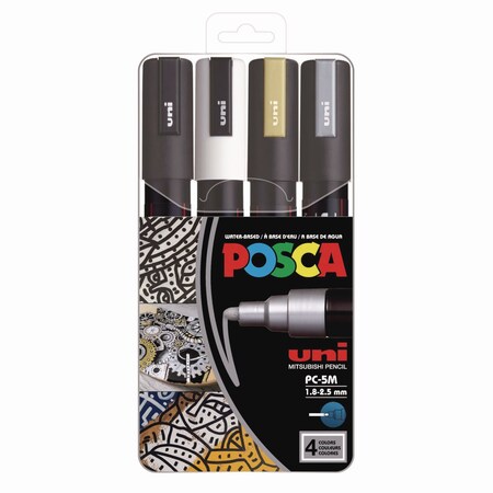 Posca Water-Based Paint Markers, Medium Bullet Tip, Assorted Colors, 4 ...
