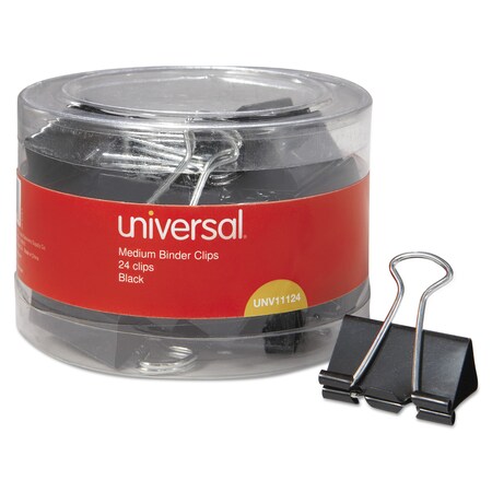 Universal UNV11124 $1.77 Binder Clips in Dispenser Tub, Medium, Black ...