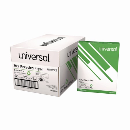 Universal 30% Recycled Copy Paper, 92 Bright, 20lb, 8.5 x 11, White ...