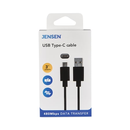 Jensen USB-A to USB-C Cable, 3 ft, Black JU832AC3V | Zoro