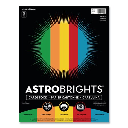 Astrobrights Color Cardstock, 65lb, 8.5 x 11, Assorted Primary Colors ...