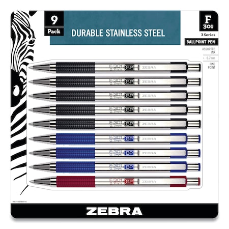 Zebra Pen F-301 Ballpoint Pen, Retractable, Fine 0.7 mm, Assorted ...