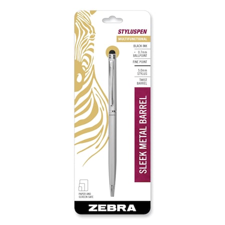 Zebra Pen Ballpoint/Stylus Pen, Twist, Silver 33161 | Zoro
