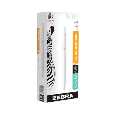 Zebra Pen bLen Gel Pen, Retractable, Fine 0.7 mm, Black Ink, White ...