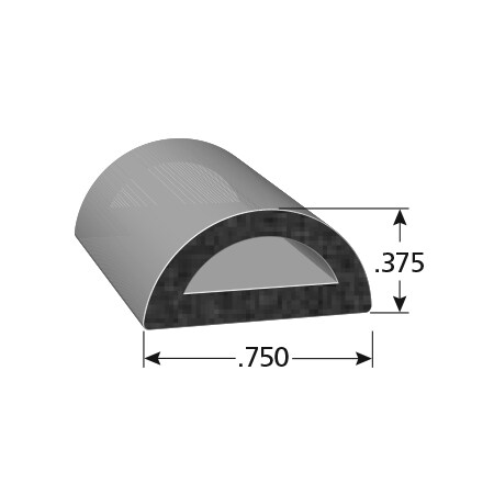 Exonic Polymers D-shaped EPDM Sponge Rubber Seal, .750"H & .375"W, 25 ...