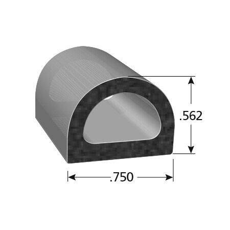 Exonic Polymers D-shaped EPDM Sponge Rubber Seal, .750"H & .562"W, 25 ...