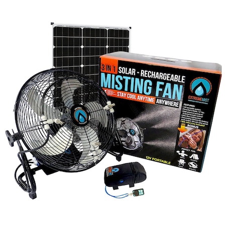 Extrememist 3-n-1 Portable Misting Fan w/ Solar Panel, Mist Pump & 16ft ...