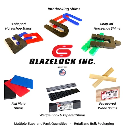 Glazelock 1/8" 4"L x 3"W 7/8" Slot, Square Horseshoe Plastic Flat Shims ...