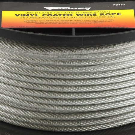 Forney Vinyl Coated Wire Rope 1/8 in - 3/16 in x 250ft 70452 | Zoro