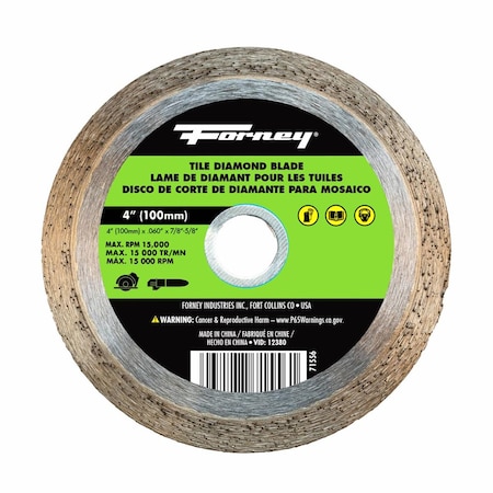 Forney Diamond Tile Cutting Blade, 4 in 71556 | Zoro