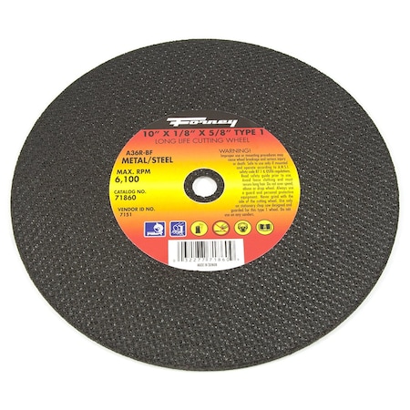 Forney Cutting Wheel, Metal, Type 1, 10 in x 1/8 in x 5/8 in 71860 | Zoro