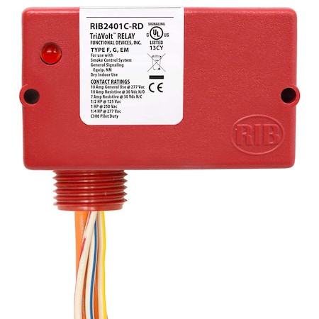 Functional Devices Enclosed Relay 10Amp SPDT 24Vac/dc or 120Vac Red ...