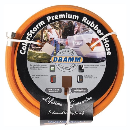 Dramm ColorStorm Orange Reinforced Water Hose, 50'L x 5/8 dia. 17002 | Zoro