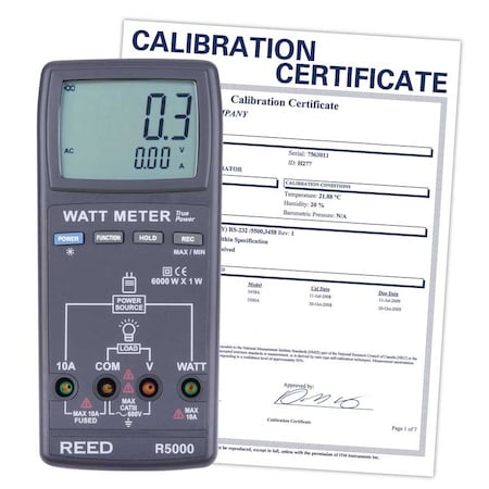 Reed Instruments R5000-NIST Watt Meter, R5000-NIST | Zoro