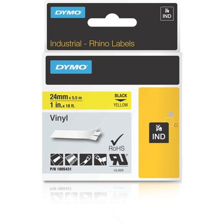 Dymo Label Tape Cartridge, Black/Yellow, Labels/Roll: Continuous ...