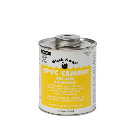 Black Swan CPVC Cement One Step, Yellow, Medium Bodied, 1 qt 07226 | Zoro