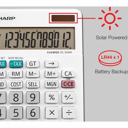 Sharp Desktop Calculator, LCD, 12 Display Digits EL-334W | Zoro