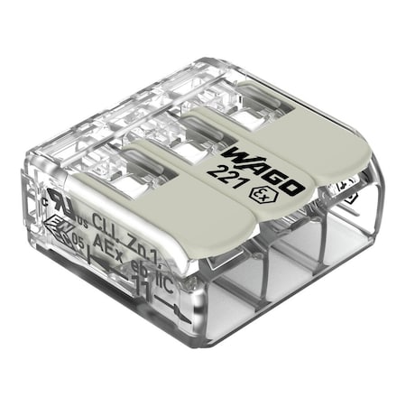 Wago Push-In Connector, Gray, 0.73", 440V 221-483 | Zoro