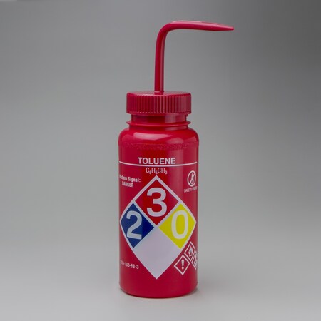 Bel-Art Toluene GHS Labeled Right-to-Know Red LDPE Wash Bottles, 500 mL ...