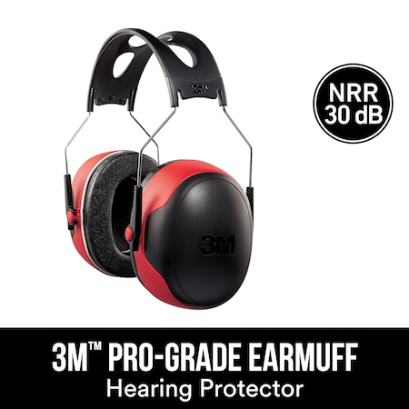 3M Pro-Grade Over-the-Head Ear Muffs, 30 dB NRR, Red 90565-4DC-PS | Zoro