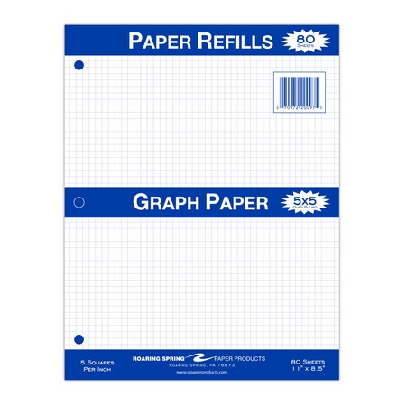 Roaring Spring Loose Leaf Graph Paper, 80 sht/PK, 8"x10.5", 5x5 Graph ...