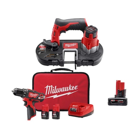 Milwaukee Tool M12 3/8 in Drill/Driver Kit + M12 Sub-Compact Band Saw ...