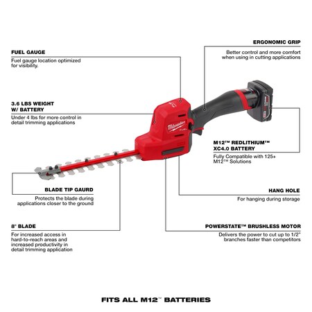Milwaukee Tool Battery-Powered Hedge Trimmer Kit, 23 in L 12V DC 4.0Ah ...
