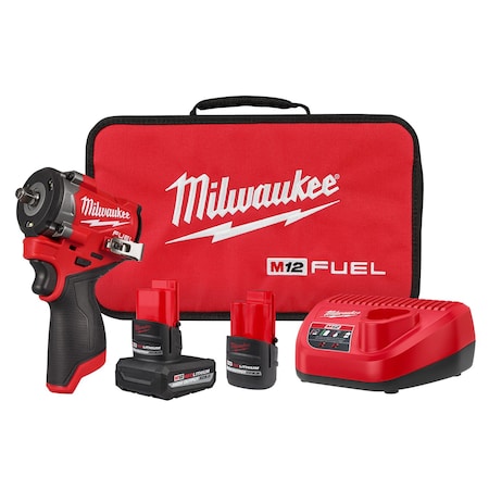 Milwaukee Tool M12 FUEL Stubby 3/8" Impact Wrench Kit w/ XC5.0 and CP2.5 2562-22 | Zoro