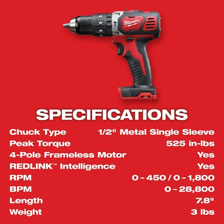 Milwaukee Tool M18 Compact 1/2" Hammer Drill/Driver Kit 2607-22CT | Zoro