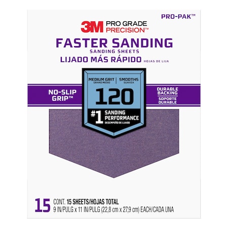 3M Sandpaper Sheet, 120 Grit, 9"W, PK15 27120PGP-15 | Zoro