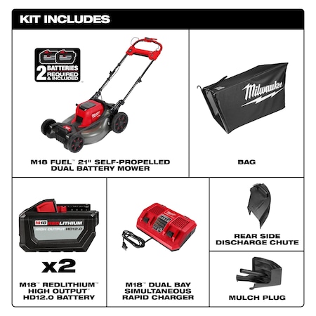 Milwaukee Tool M18 FUEL 21 in. Self-Propelled Dual Battery Mower Kit ...
