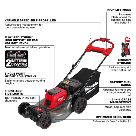 Milwaukee Tool M18 FUEL 21 in. Self-Propelled Dual Battery Mower Kit ...