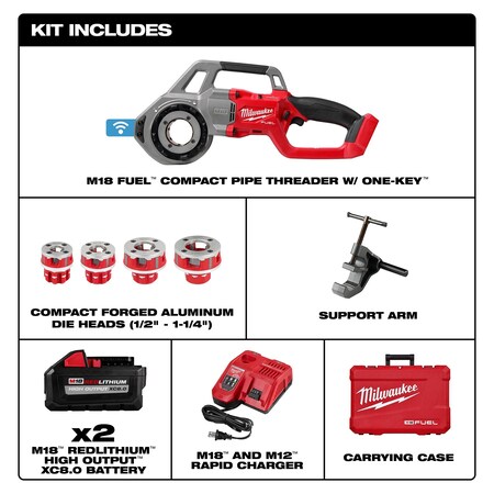 MILWAUKEE M18 FUEL™ Compact Pipe Threader w/ ONE-KEY™ w/ 1/2" - 1-1/4 ...