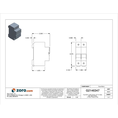 Mersen Finger Safe Fuse Block, CC UL Class, 2 Poles, 0 to 30A Amp Range ...