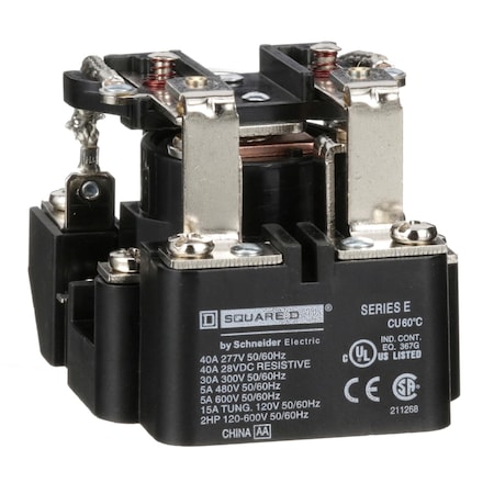 Square D Power Relay, Type C, 1.5HP, 30A resistive at 300VAC, DPDT, 2 ...