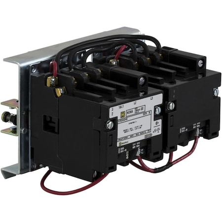 Square D NEMA Contactor, Type S, reversing, horizontal, Size 0, 18A, 5HP at 575VAC, 3 phase, up ...