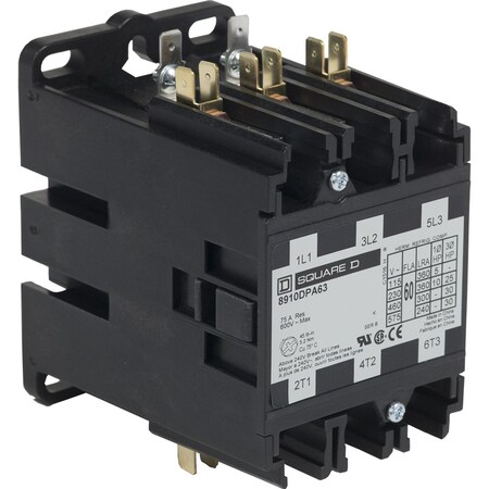 Square D Contactor, Definite Purpose, 60A, 3 pole, 30 HP at 575 VAC, 3 ...