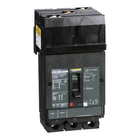 SQUARE D 100A, 3 pole Molded Case Circuit Breaker, POWERPACT, 600V AC, - HLA36100