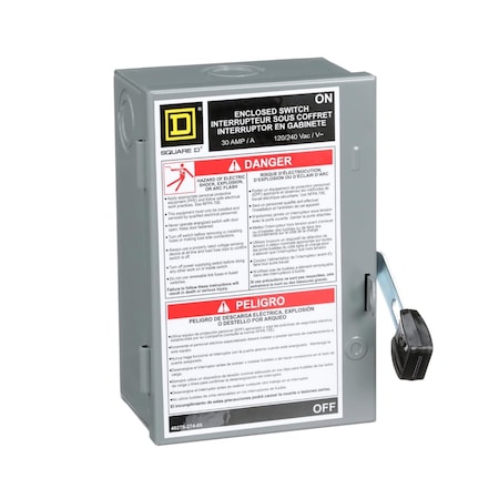 Square D Safety Switch, Fusible, 2PST, Three Phase, NEMA 1 L211N | Zoro