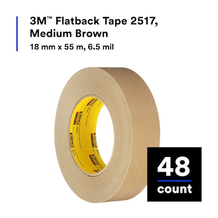 3M Flatback Tape, 18 mm W x 55m L, 6.5 mil Thick, Medium Brown, 48 PK ...