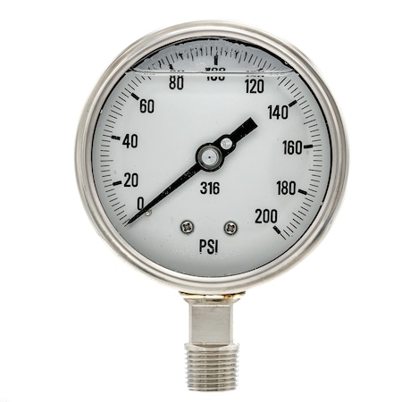 Pic Gauges Gauge, 4", 0/200 psi, 1/2"LM, 316SS, 4 Dial Size, Stainless ...